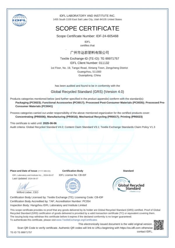 GRS Global Recycling Standard - Colourstone